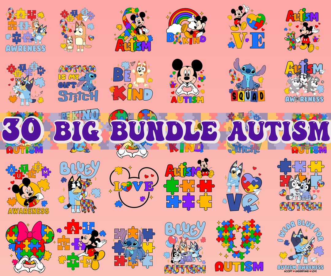 30 Autism Awareness Cartoon Png Bundle, Autism Puzzle Png, Character ...