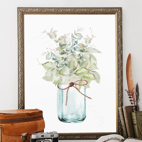 Greenery Printable Botanical Watercolor Print Mason Jar - Etsy