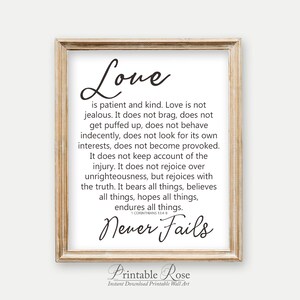Love Never Fails Printable 1 Corinthians 13 Wall Art 1 - Etsy