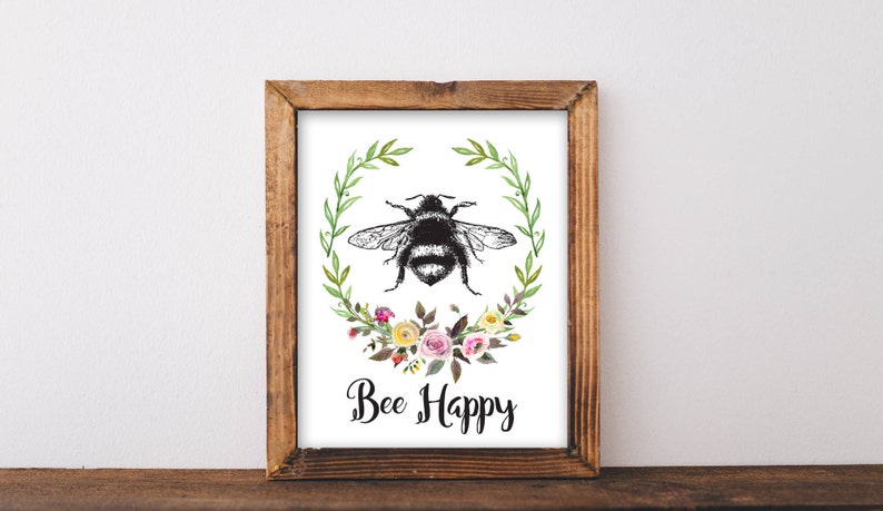 Bee Happy Printable be happy be happy sign vintage | Etsy