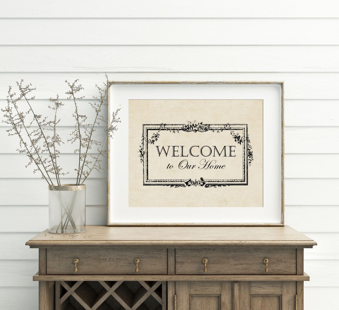 Welcome Sign Printable French Country Decor Aged Paper Vintage - Etsy