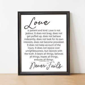 Love Never Fails Printable 1 corinthians 13 wall art 1 | Etsy
