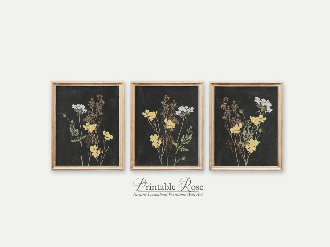 Set of 3 Yellow Botanical Prints, Yellow Wall Art, Fall Decor Prints ...