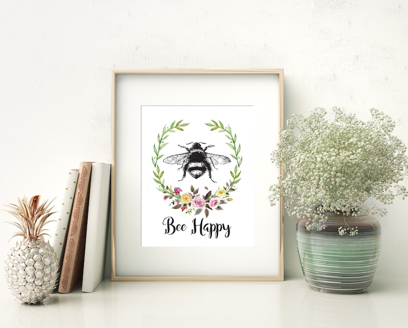 Bee Happy Printable be happy be happy sign vintage | Etsy