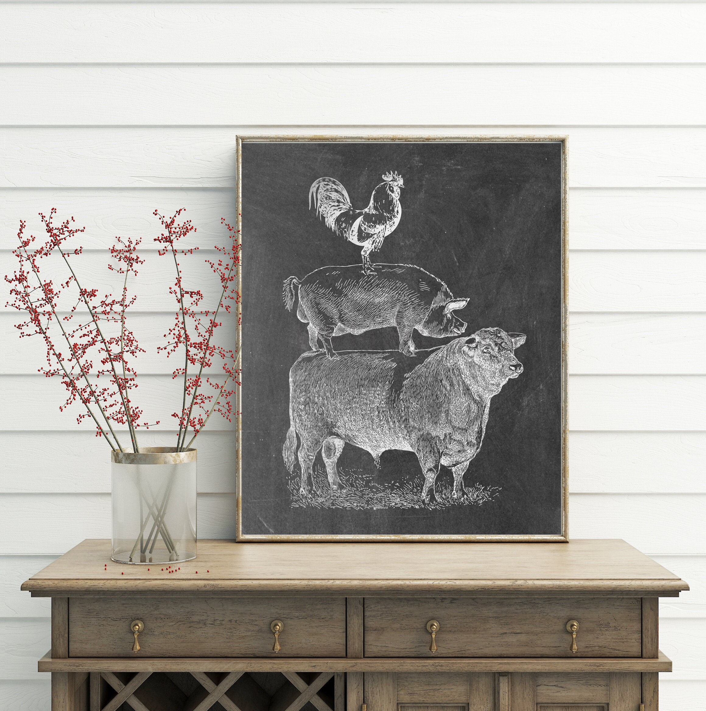 Cow Pig Chicken Sign Farmhouse Kitchen Decor Chalkboard Art | Etsy