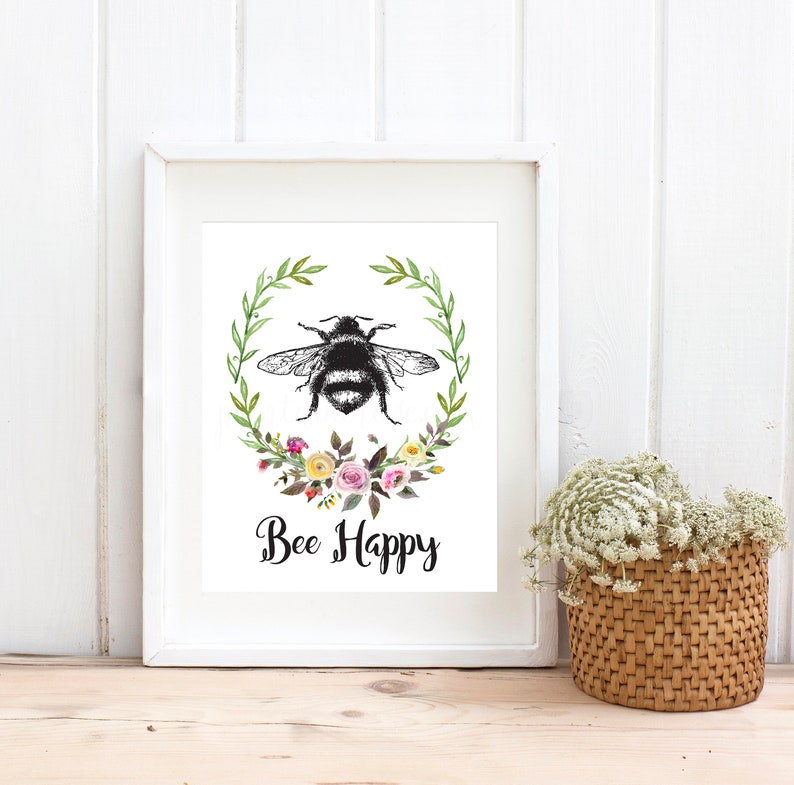 Bee Happy Printable be happy be happy sign vintage | Etsy