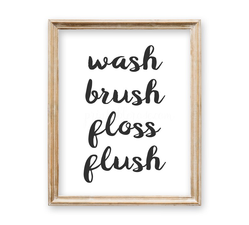 Wash Brush Floss Flush Printable Sign Bathroom Bathroom - Etsy