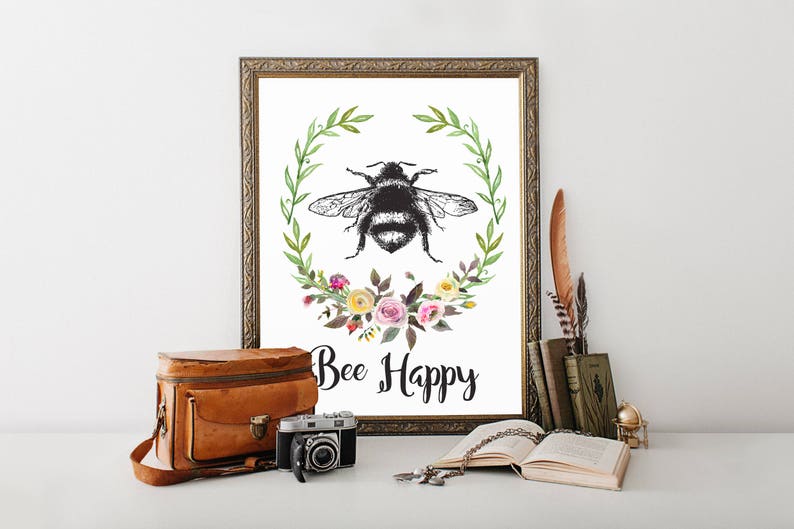 Bee Happy Printable be happy be happy sign vintage | Etsy