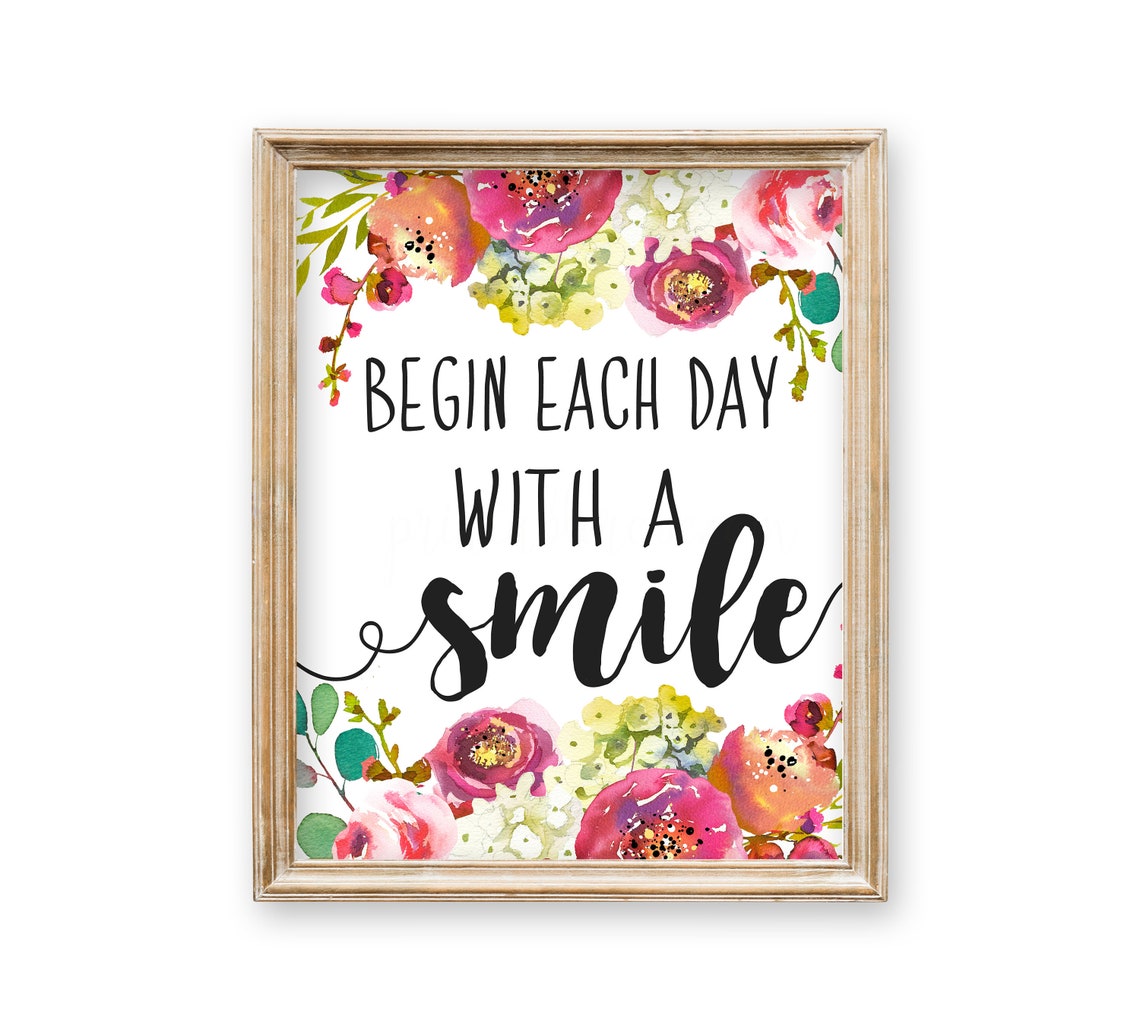Begin Each Day with a Smile printable bathroom wall decor | Etsy