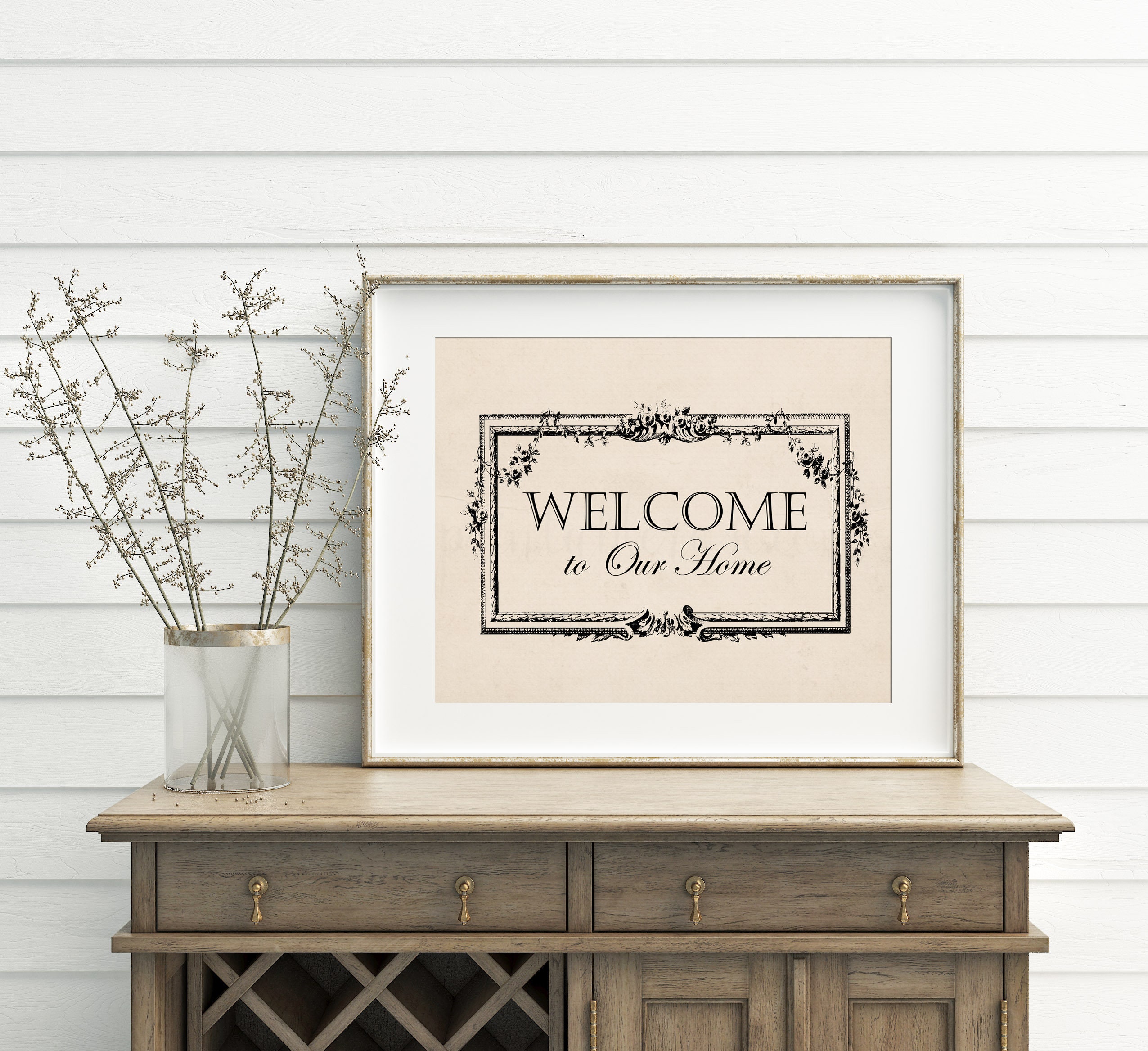 Welcome Sign printable French Country Decor aged paper vintage | Etsy