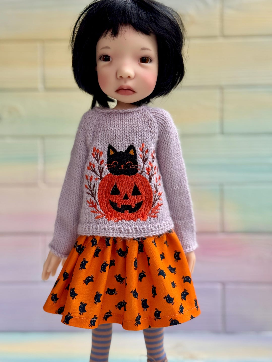 16 " Middle Stella/meili Doll Set Halloween Sweater With Cat & Pumpkin ...