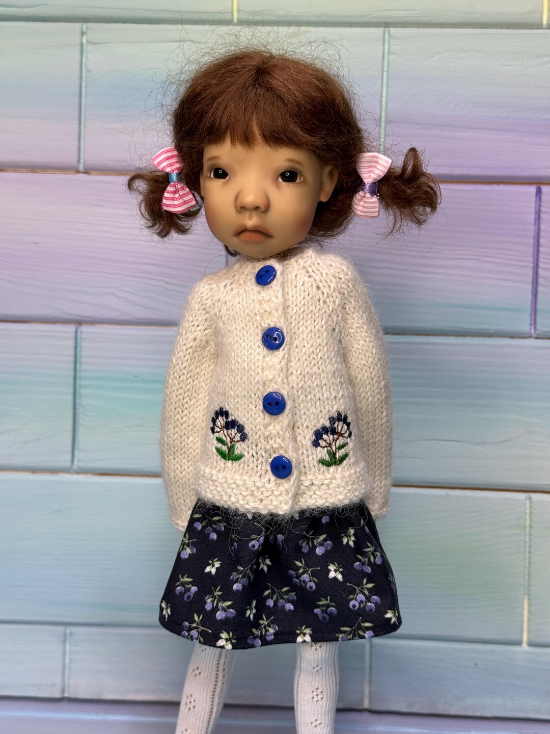 Little Stella 12"/ Meili Doll Set Handknit Cardigan With Blueberry ...