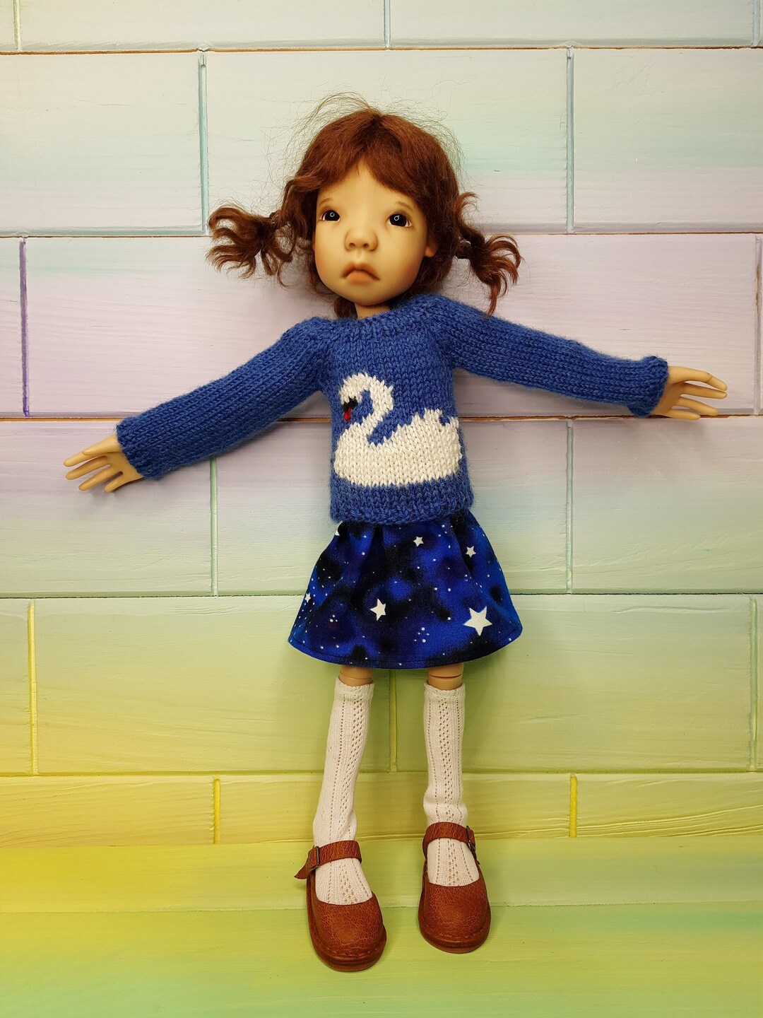 Little Stella 12 / Meili Doll Set Handknit Sweater With Swan, Skirt and ...