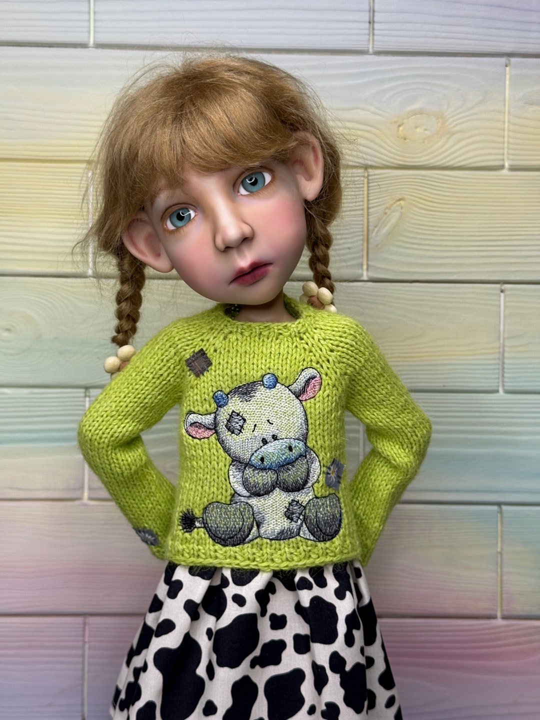 Big Stella Doll Set Handknit Cow Sweater, Skirt and Stockings for BJD ...