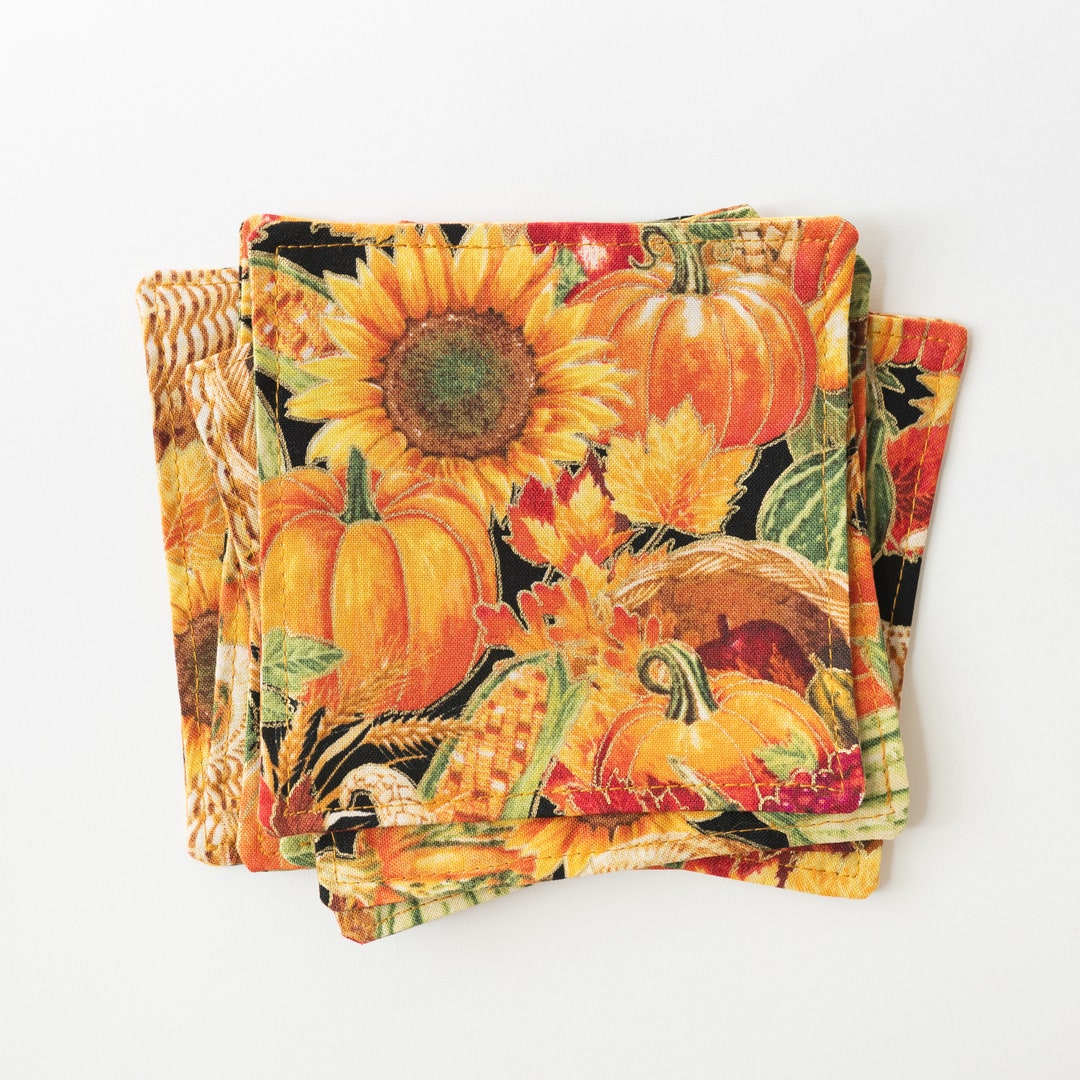 Fall Pumpkin Coasters Set of 4 Thanksgiving Decor Fabric - Etsy