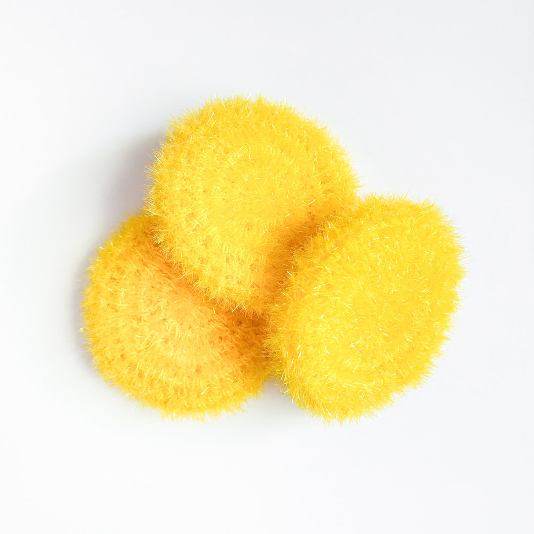 Pack of 3 Yellow Round Bun Shape Dish Scrubbies | Korean Crochet ...