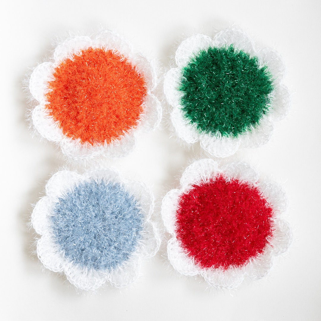 Pack of 4 | Flower Shape Dish Scrubbies Set | Korean Crochet Scrubber ...