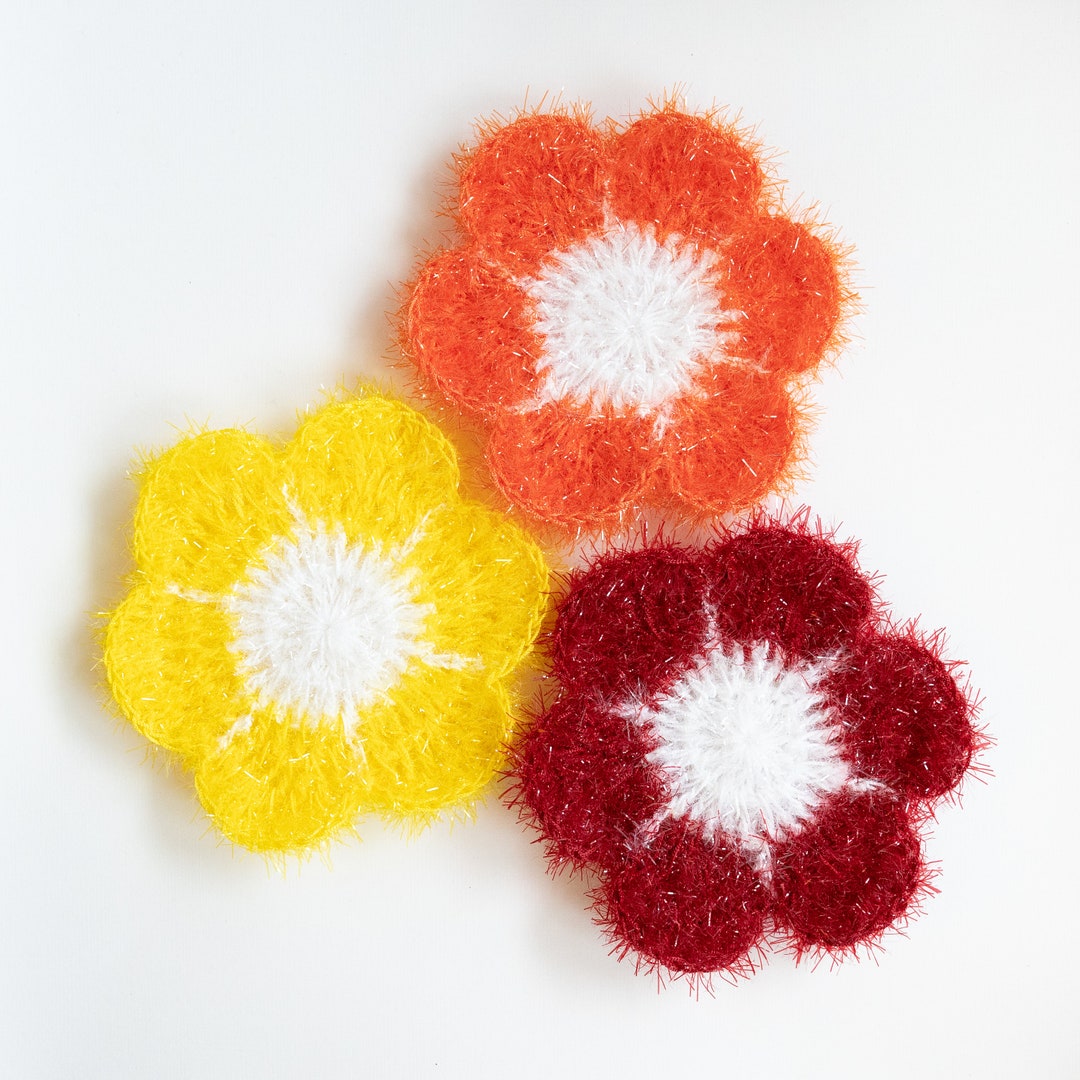 Set of 3 Flower Shape Dish Scrubbies | Korean Crochet Scrubber ...