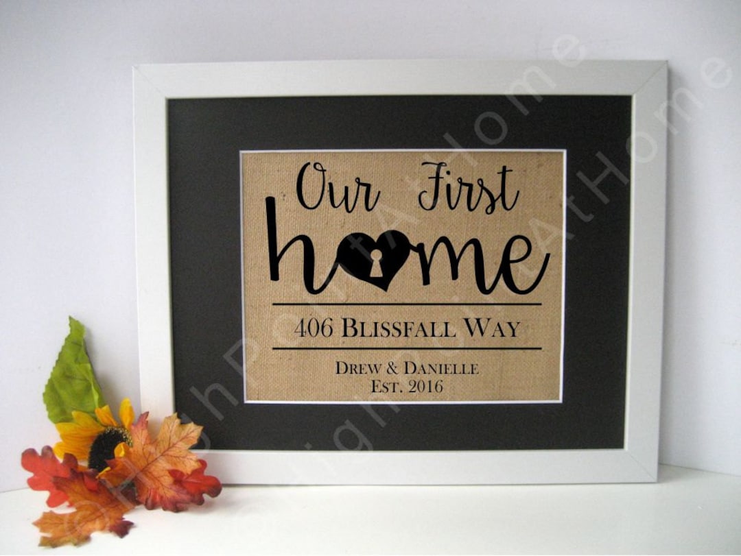 First Home - Personalized Family Name Sign - Burlap Housewarming Print ...