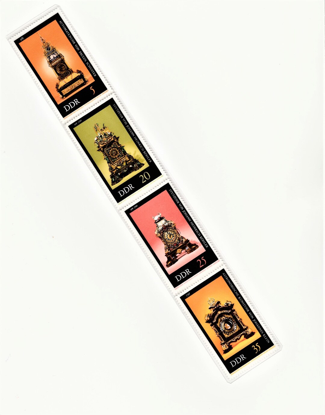 Antique Clocks Stamp Bookmark Laminated Plastic German Postage-handmade ...