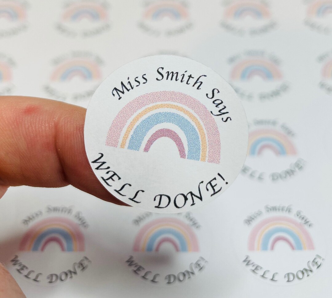 Well Done Teacher Stickers, Rainbow Personalised Stickers, Teacher ...