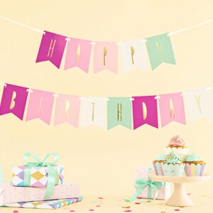 Happy Birthday Banner, Pink Birthday Bunting, Birthday Decorations ...