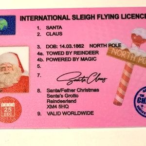 Santa's Flying Licence, Father Christmas, Driving Licence Christmas Eve ...
