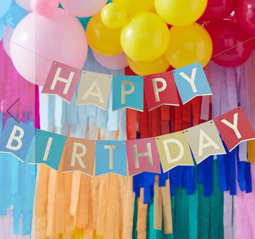 Happy Birthday Bunting Banner, Party Decorations, Rainbow Birthday ...