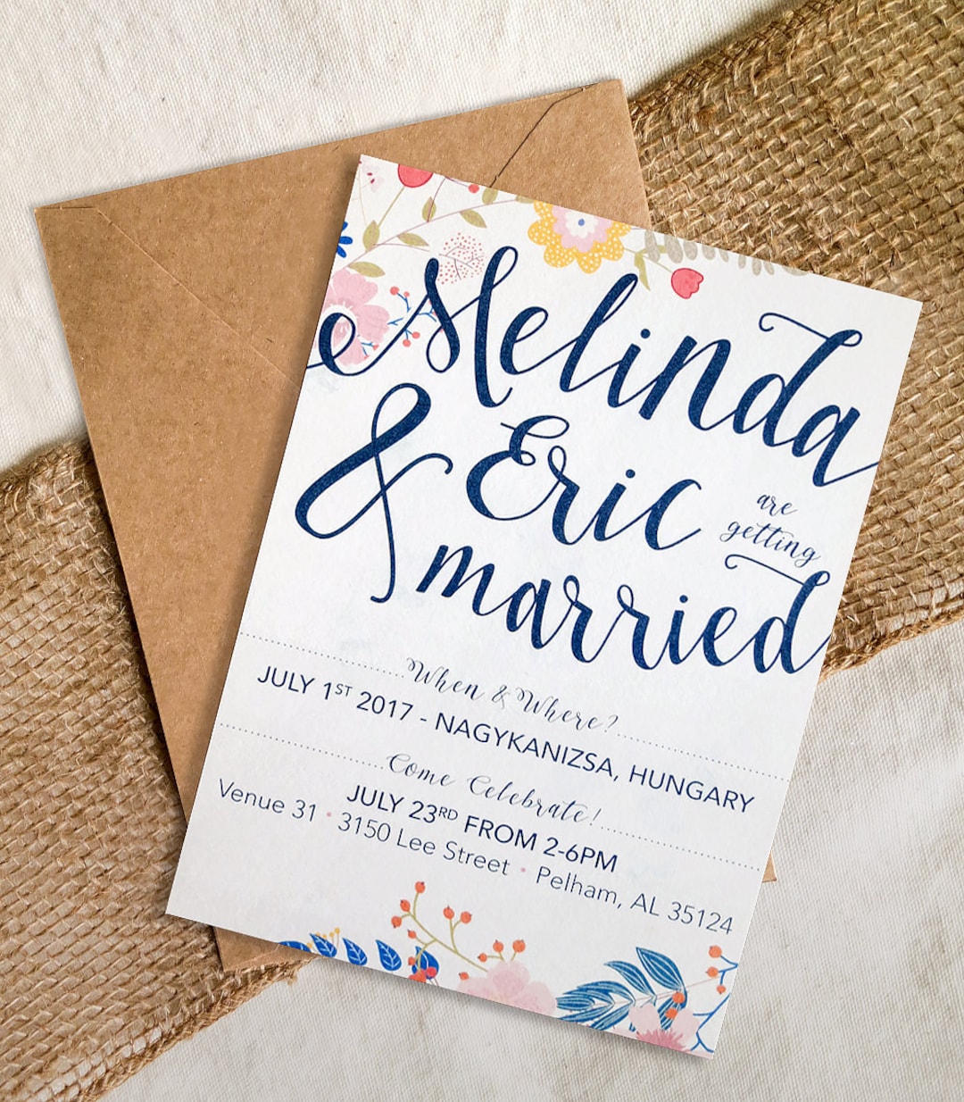 Floral Elopement Reception Invitation, Elopement Announcement ...