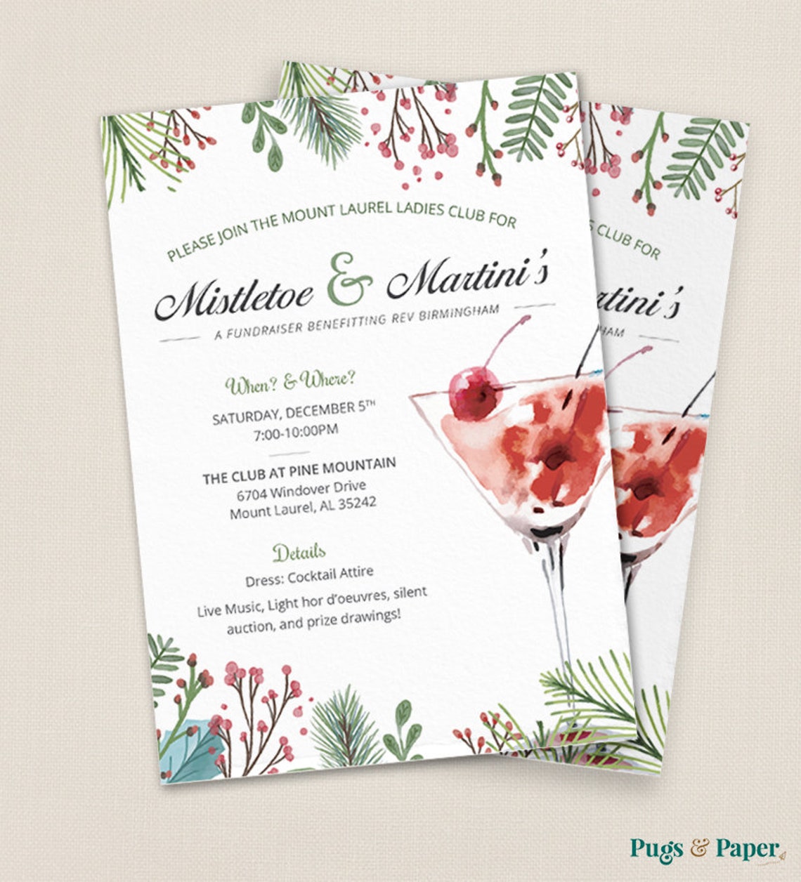 Mistletoe and Martinis Invitations Holiday Fundraiser - Etsy