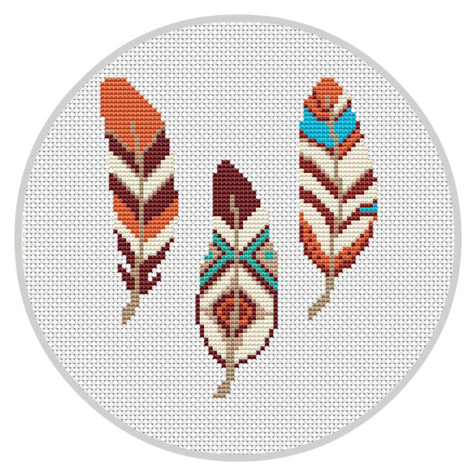 Feather Cross Stitch Pattern Wall Decor Bohemian Bedroom Decor - Etsy