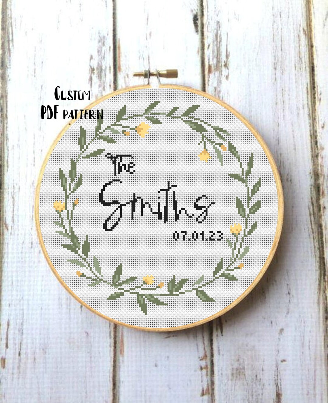 Personalized Wedding Cross Stitch Pattern: Floral Wreath Family Name ...