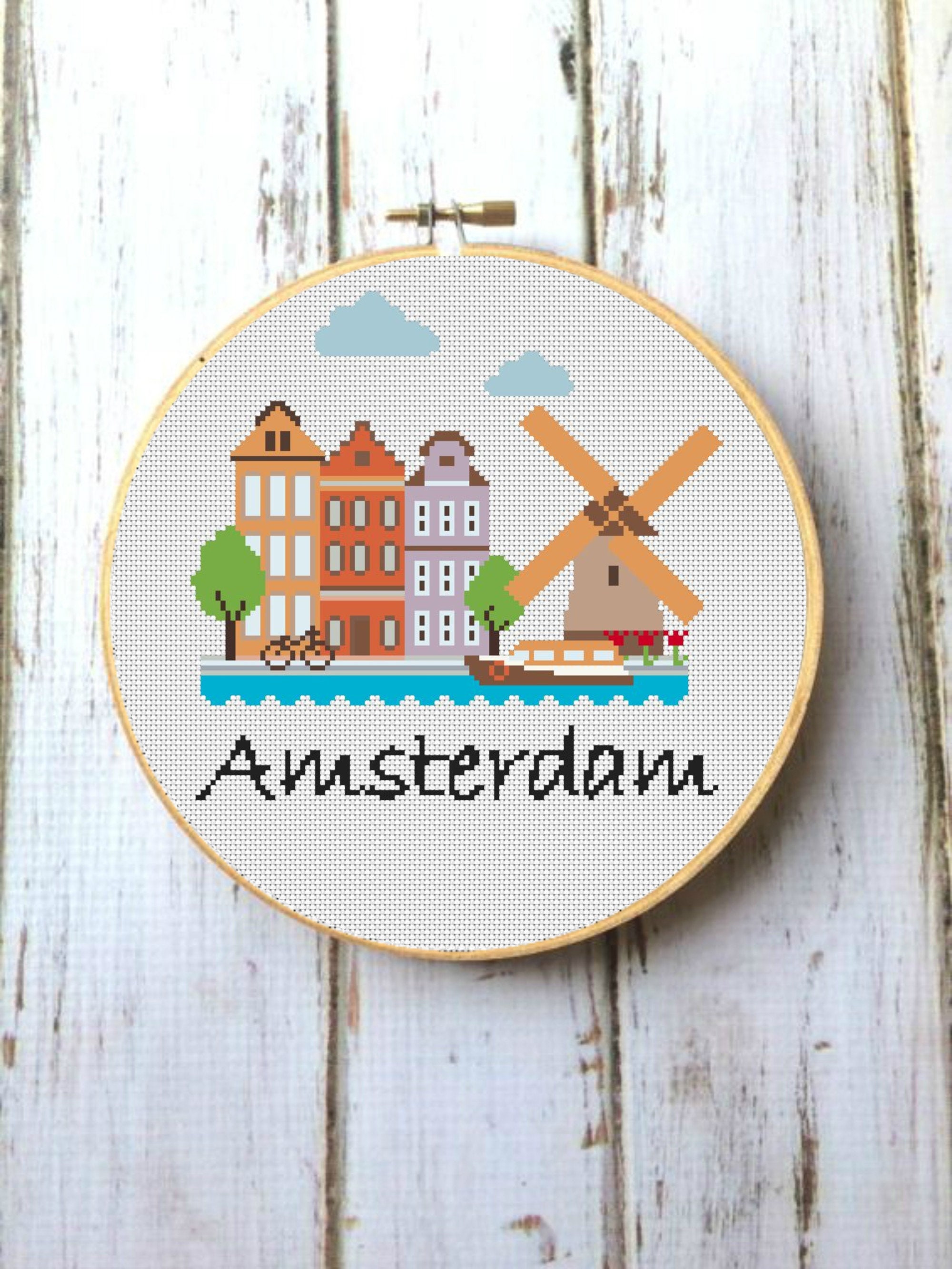 Amsterdam Cross stitch KIT Netherlands Cross Stitch | Etsy