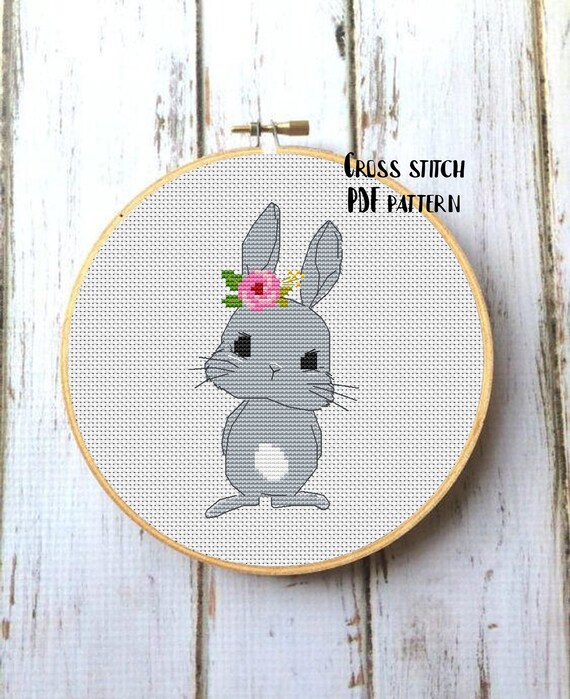 Bunny Cross Stitch Pattern PDF Rabbit Cross Stitch Floral | Etsy