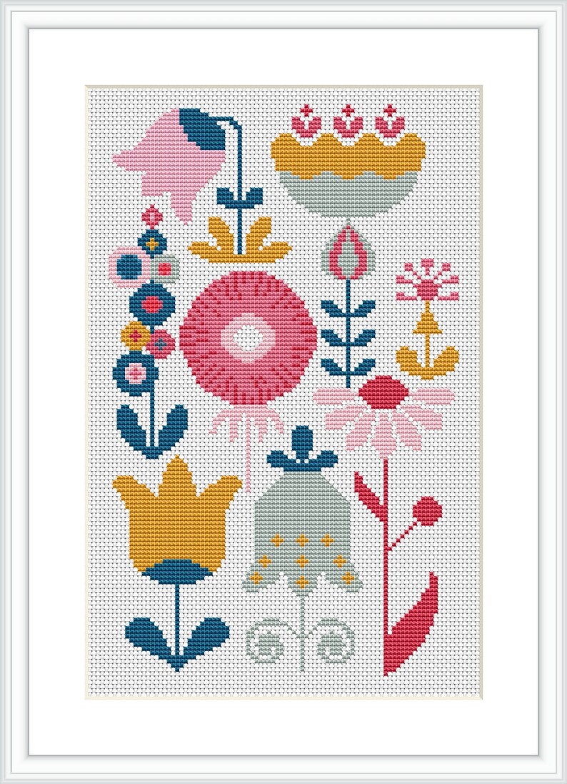 Retro Flower Modern Cross Stitch Pattern PDF Mid Century - Etsy UK