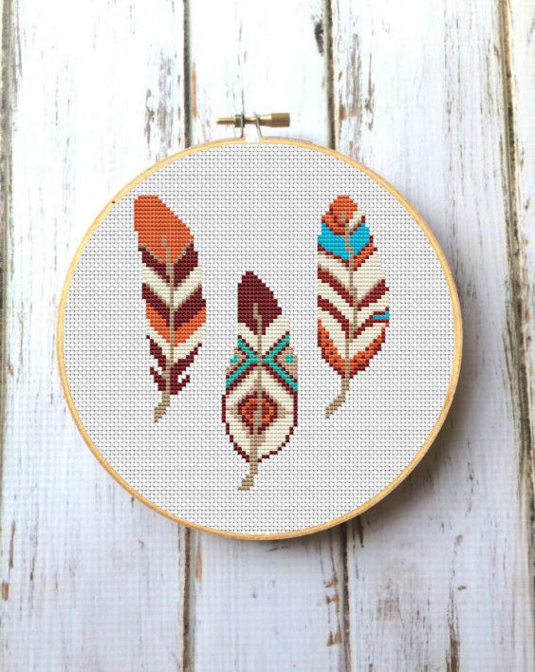 Feather Cross Stitch Pattern Wall Decor Bohemian Bedroom Decor - Etsy
