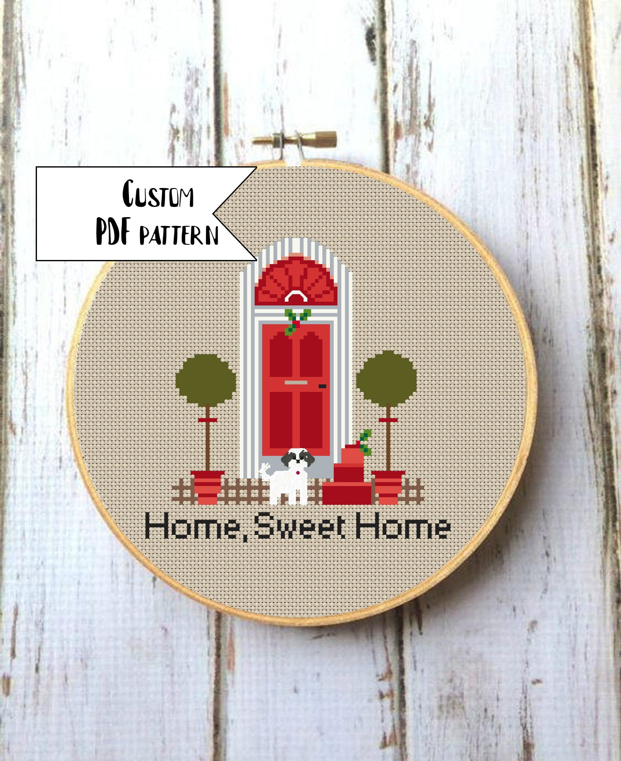 Custom Front Door and Dog Cross Stitch Pattern Dog Home Sweet | Etsy