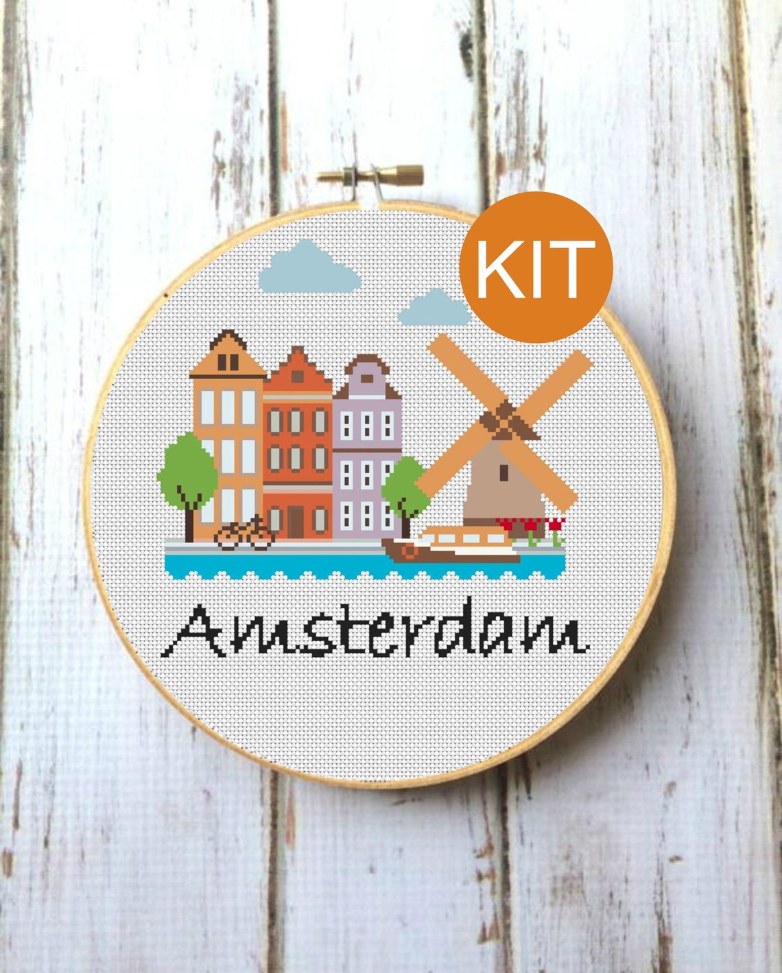 Amsterdam Cross stitch KIT Netherlands Cross Stitch | Etsy