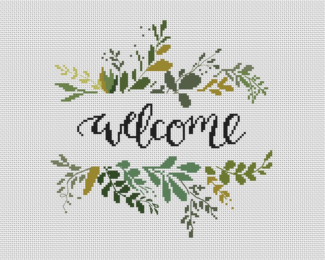 Welcome Cross Stitch Pattern Modern Cross Stitch Floral - Etsy