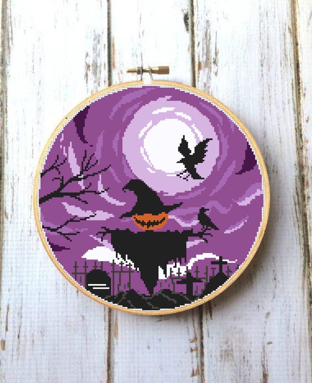 Spooky Scarecrow Cross Stitch Pattern, Halloween Cross Stitch Design ...