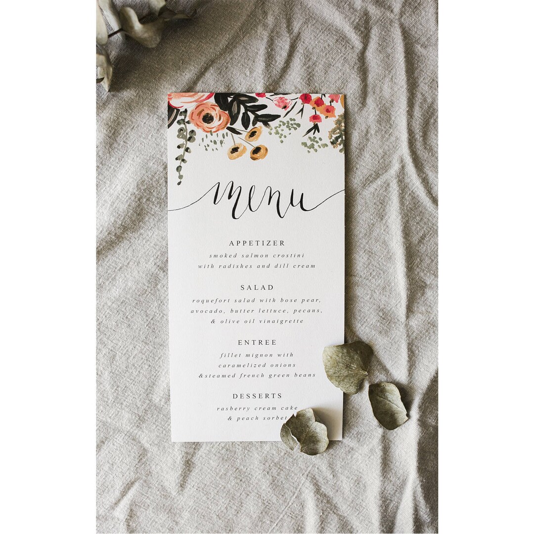 Printable Watercolor Wedding Menu, Greenery Minimalist Menu Card, DIY ...