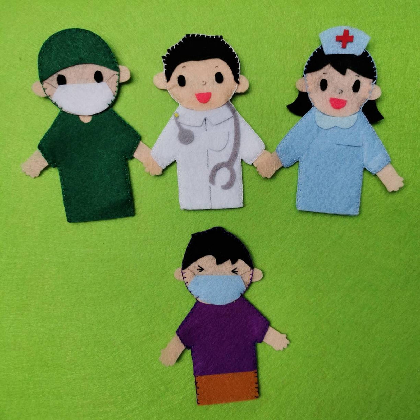 Doctor Nurse Patient Job Finger Puppet/community Helper Flannel Felt ...