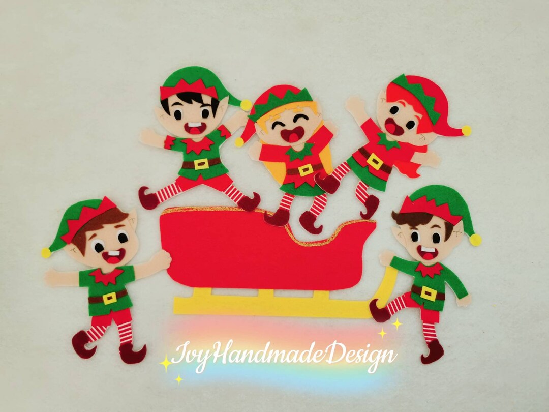 Five Little Elves Jumping on the Sleigh Felt Story/ece/circle Time ...