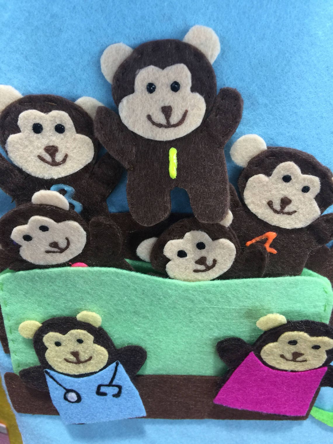 Five Little Monkeys Finger Puppet Set/monkeys Jumping on BED & - Etsy