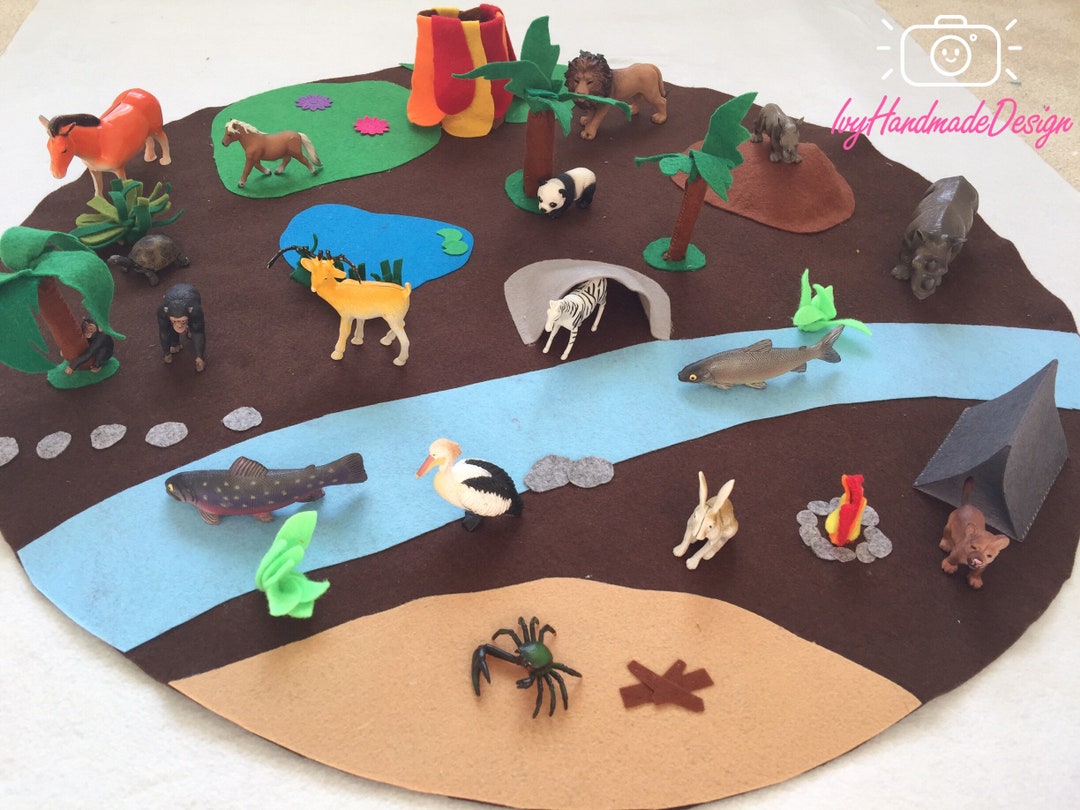 3D Felt Safari Large Play Mat/a Roll-up Safari Animal Themed Play Mat ...