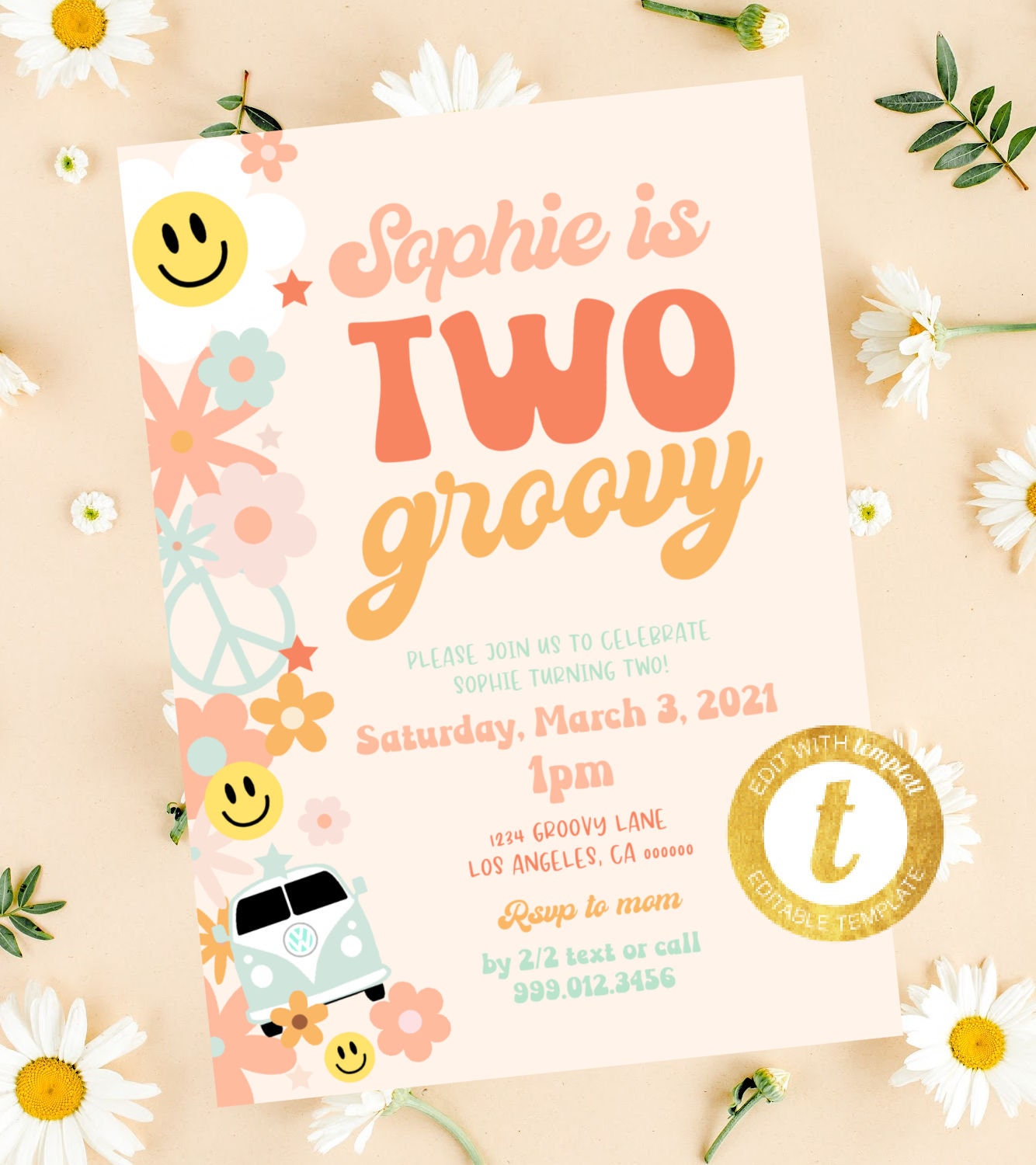 Two Groovy Invitation Groovy Theme Invitation Retro Birthday - Etsy