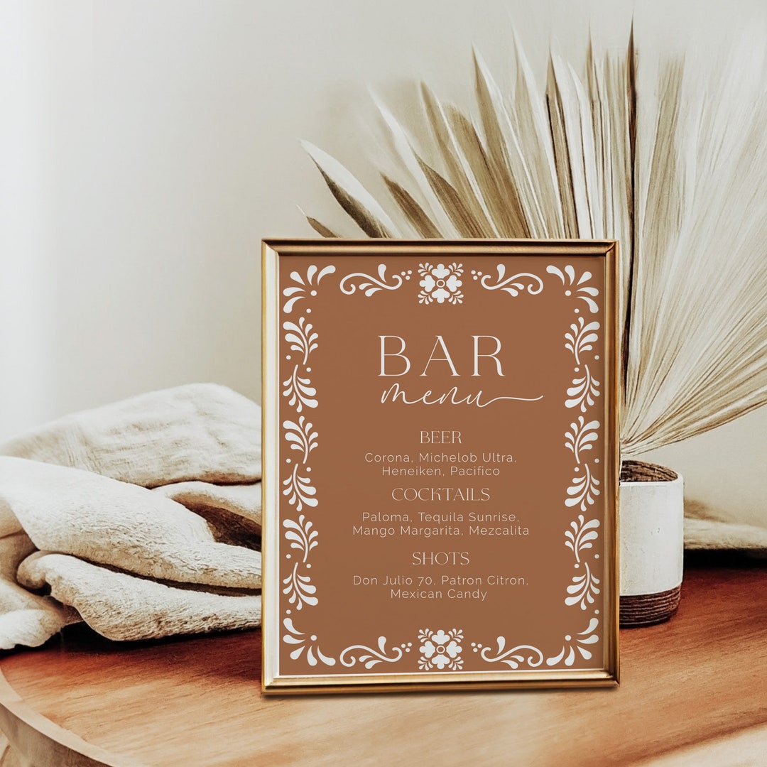 Talavera Birthday Bar Menu, Bar Menu Printable Sign, Editable Template ...