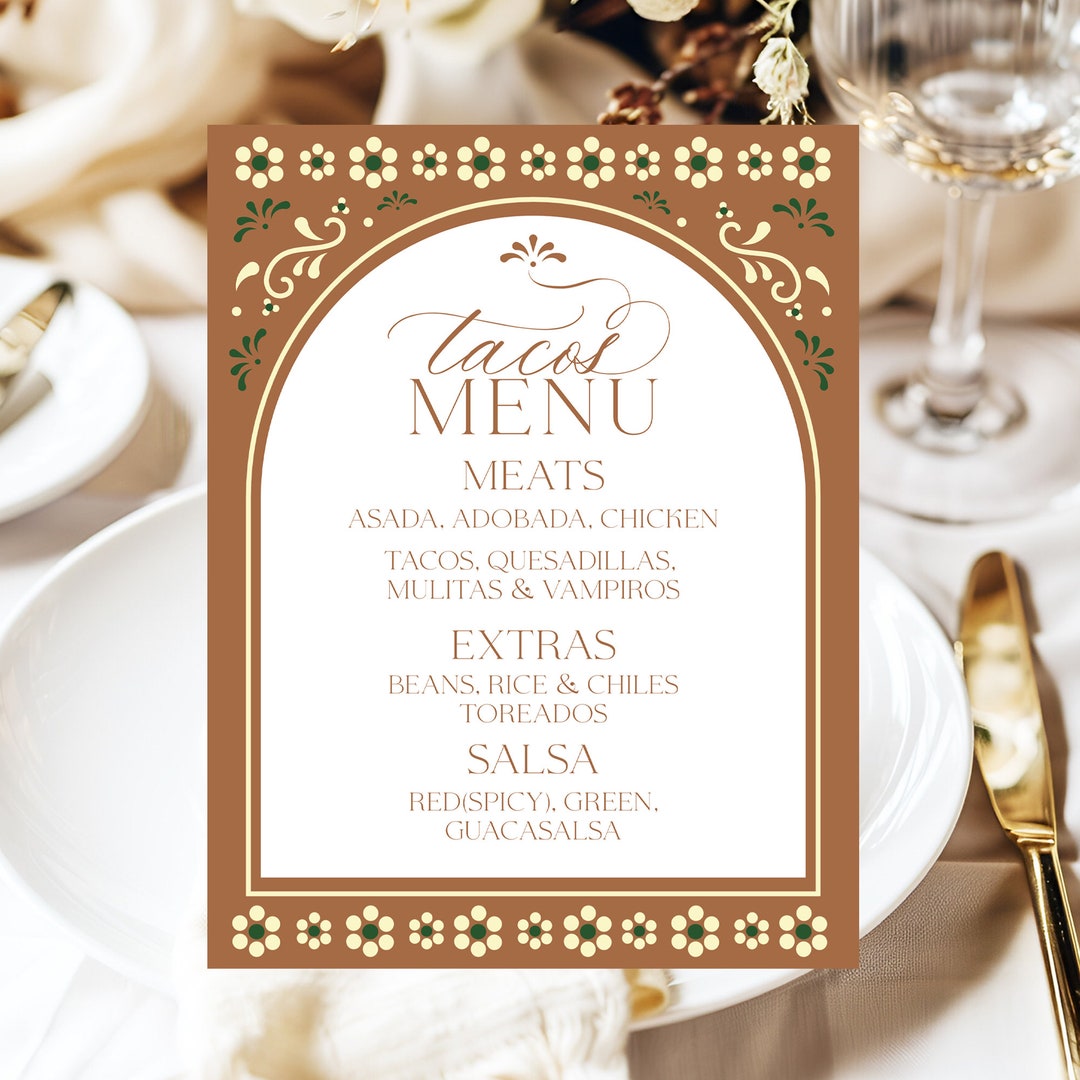 Talavera Tacos Menu, Food Menu Printable Sign, Editable Template ...