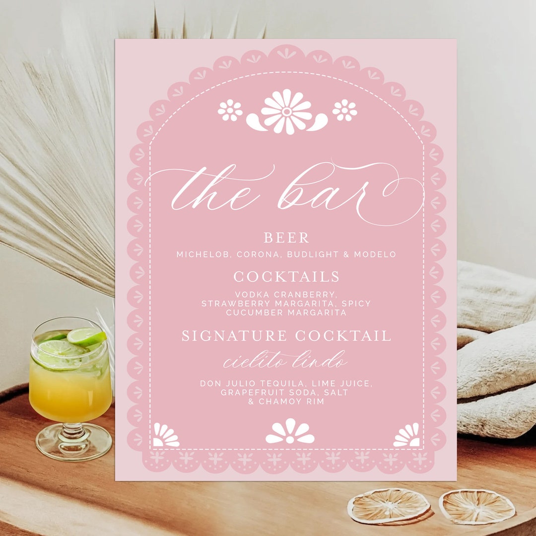 Bar Menu Printable Sign, Cielito Lindo Bar Menu, Fiesta Drinks Menu ...