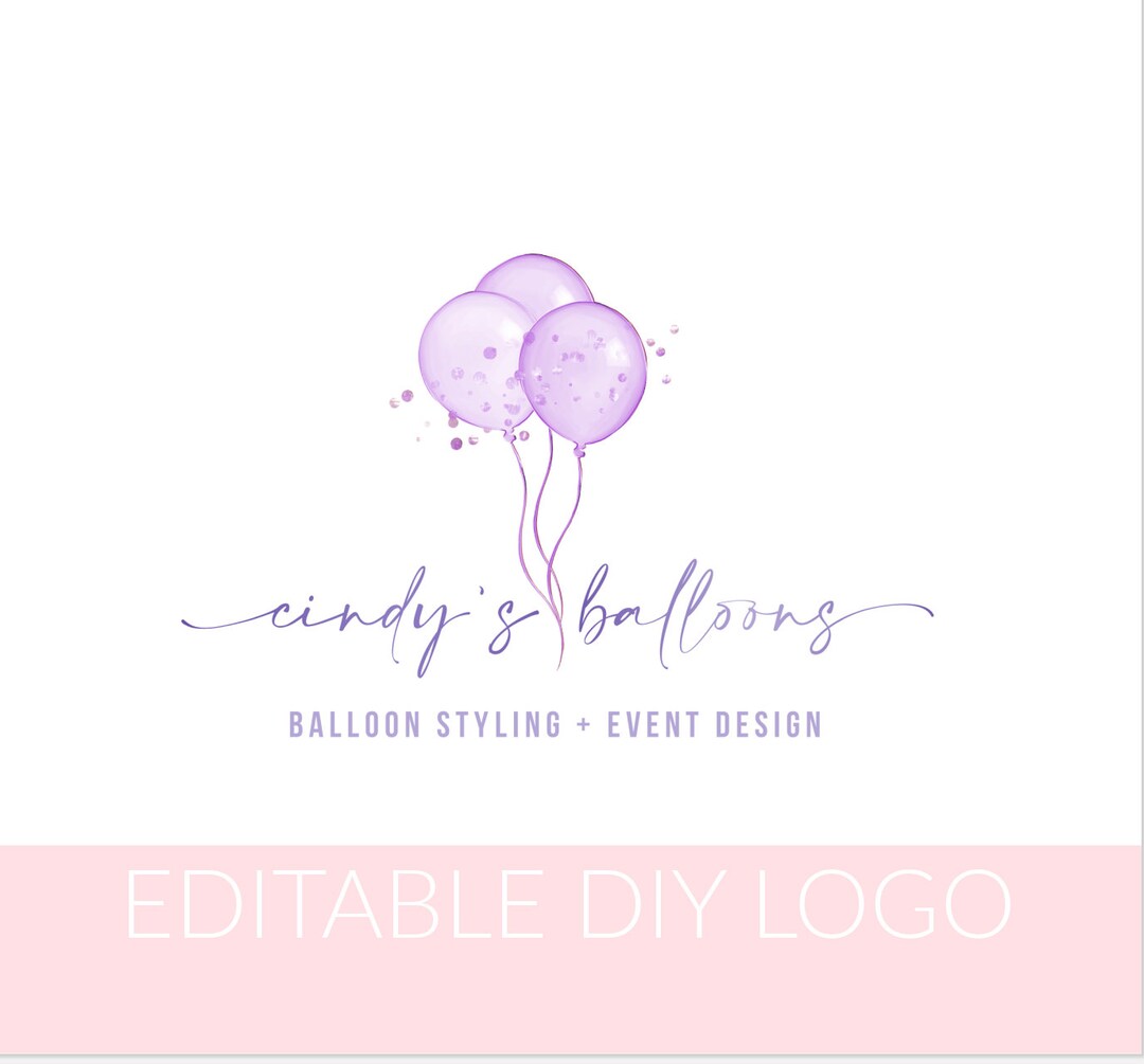 Balloon Logo, Purple Balloon Logo, Diy Branding, Logo Template - Etsy